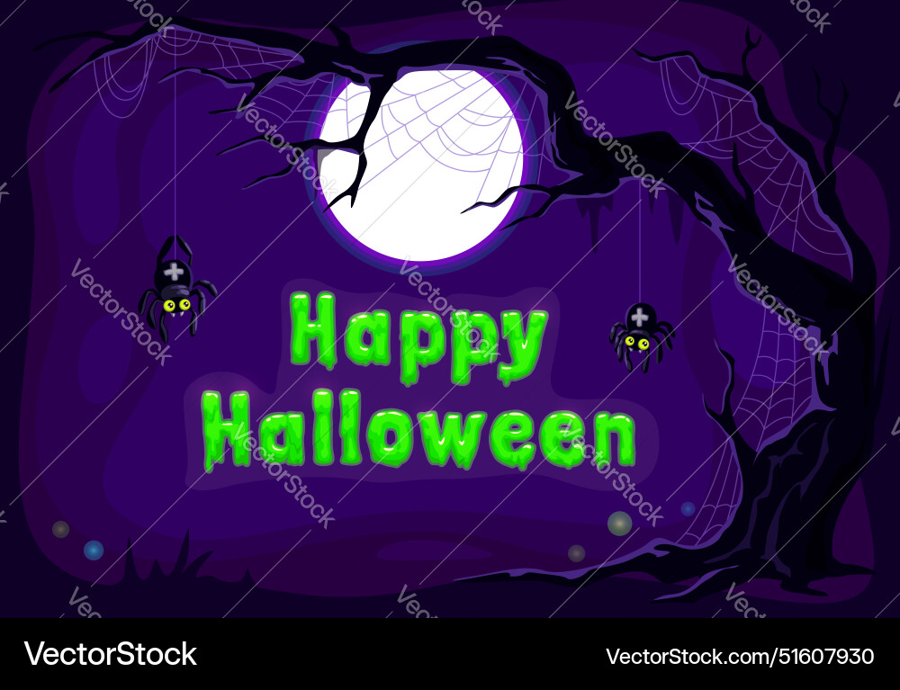 Cartoon halloween cobweb and spiders on tree Vector Image