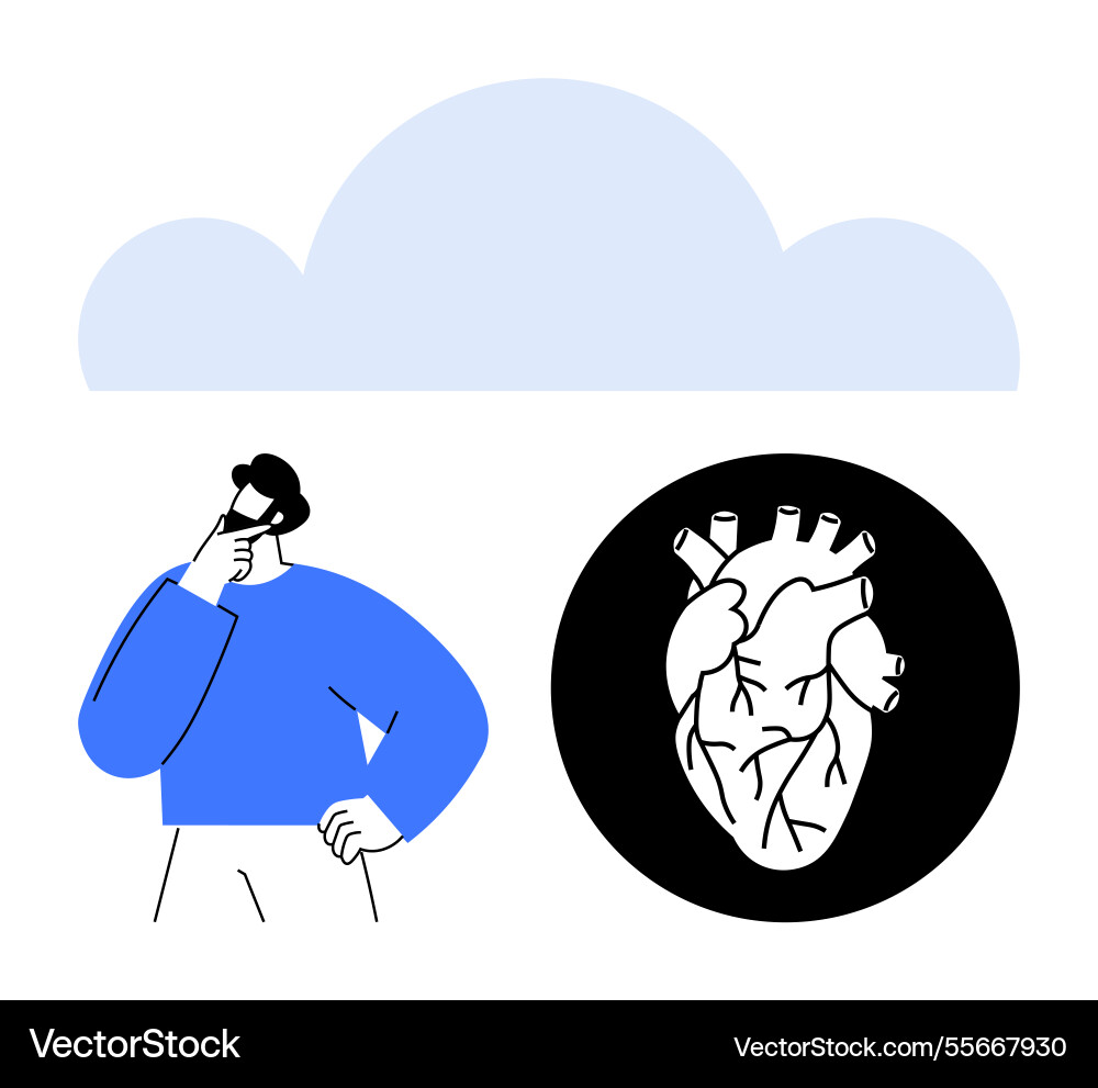 Contemplative person and anatomical heart Vector Image