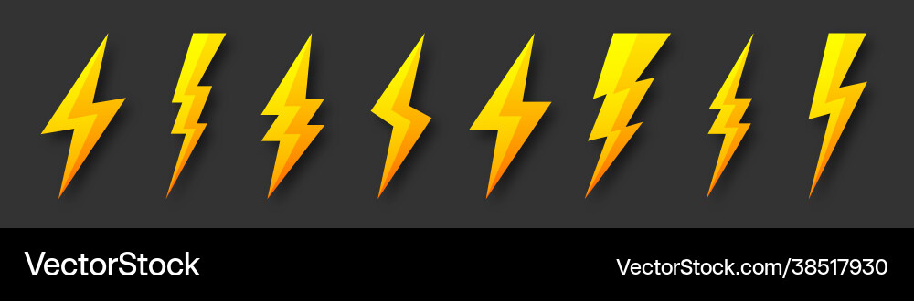 Gelbe Blitzbolzen Icons Sammlung Blitz Lizenzfreier Vektor