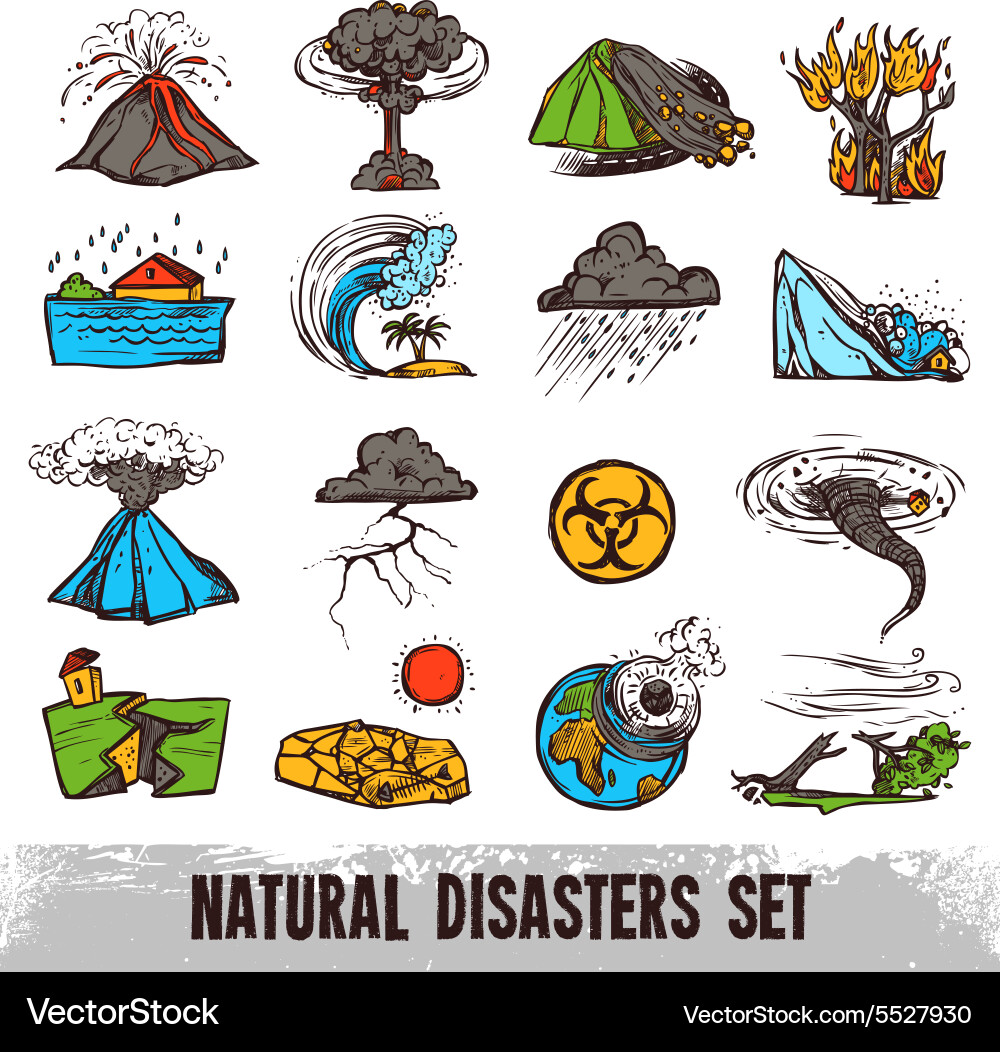 Natural disasters color set Royalty Free Vector Image