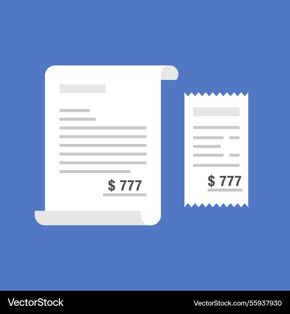Receipt and bill pair showing matching 777 values Vector Image