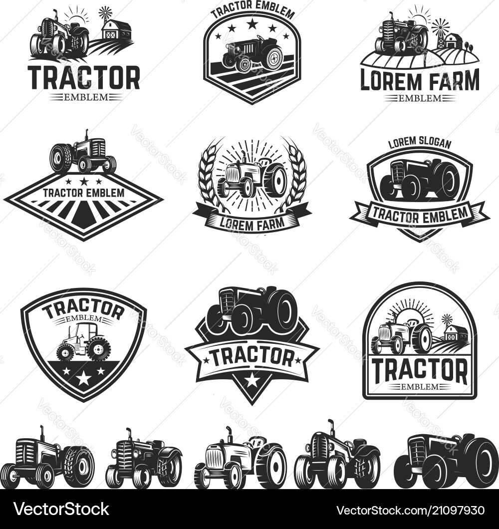 Set of tractor emblems design element for label Vector Image