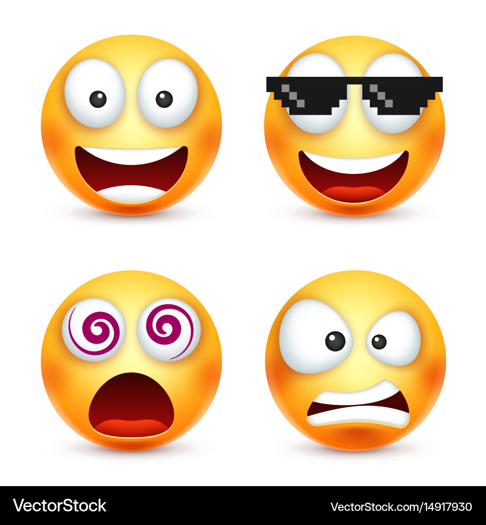 Smiley with pixel glassessmiling emoticon yellow Vector Image