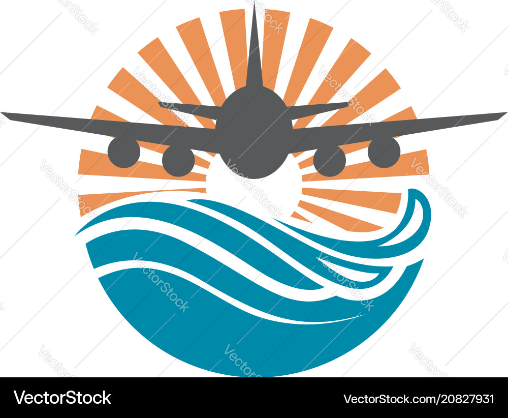 Airplane sun and sea icon Royalty Free Vector Image