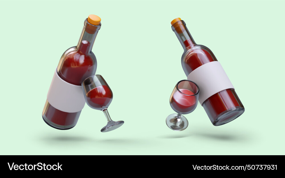 Corked bottle with red wine glass alcoholic Vector Image