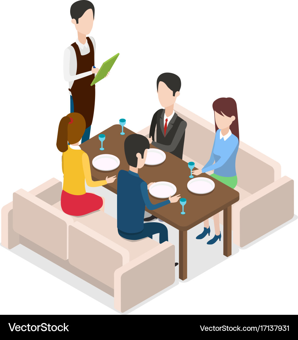 In restaurant waiter with notebook taking order Vector Image