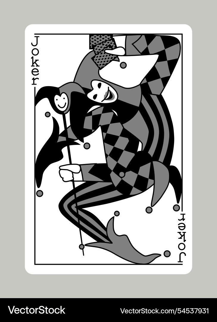 Joker playing card in black white and grey Vector Image