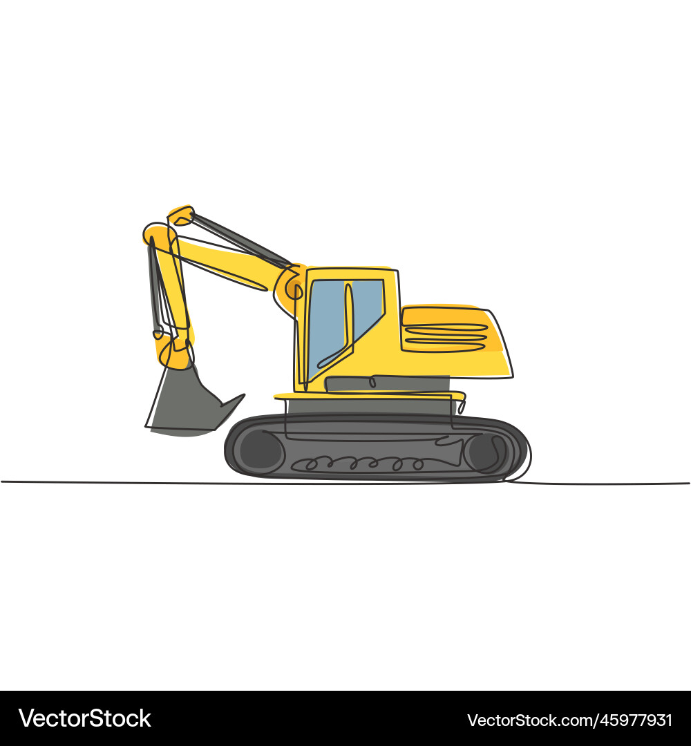 One single line drawing of excavator for digging Vector Image