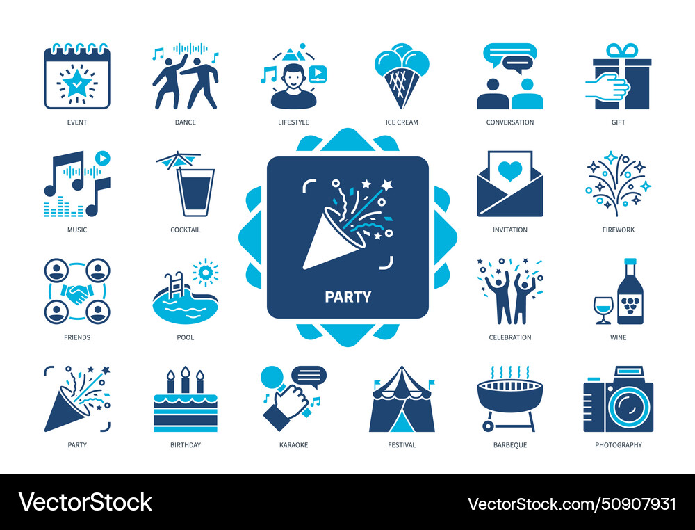 Party solid icon set Royalty Free Vector Image