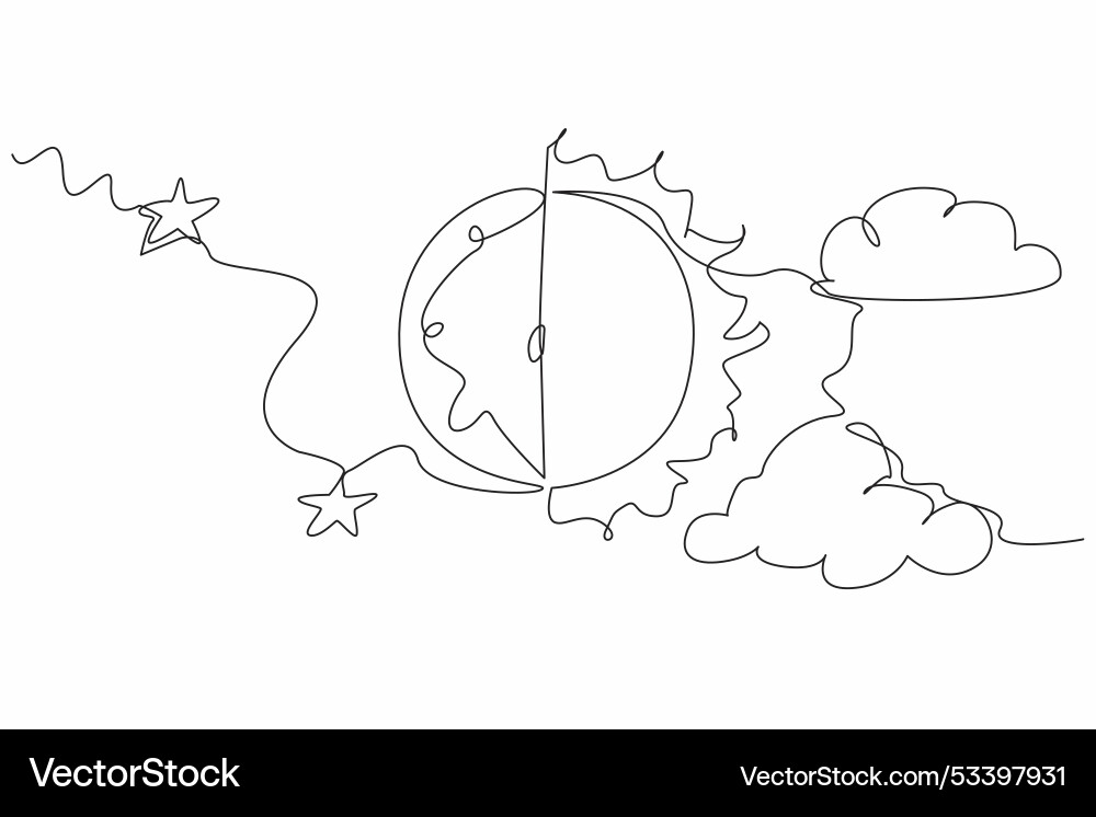 Single continuous line drawing half sun Royalty Free Vector