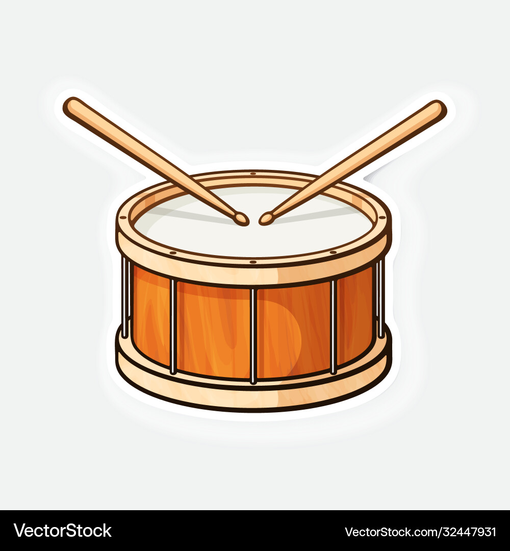 Sticker classic wooden drum with drumsticks Vector Image