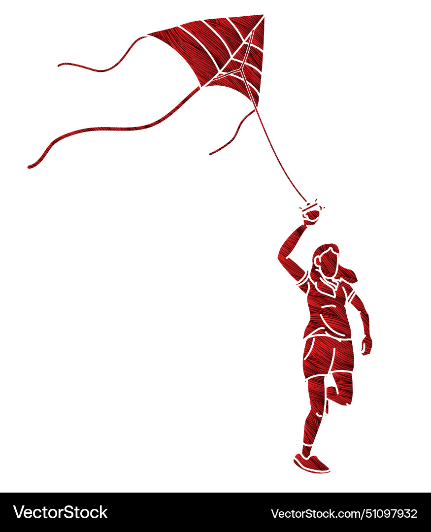 A girl running fly kite child playing Royalty Free Vector