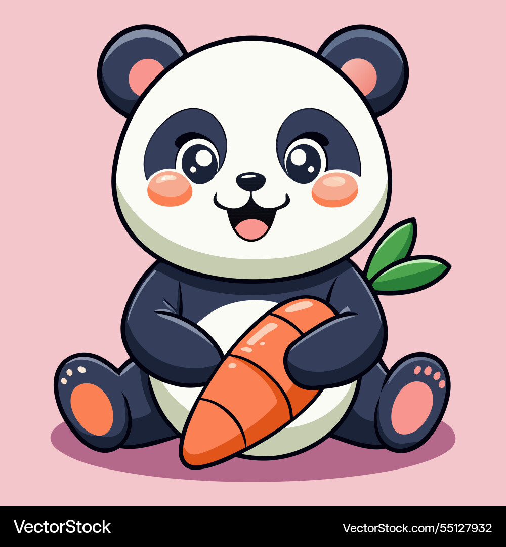 Cartoon pandas holding carrots set Royalty Free Vector Image