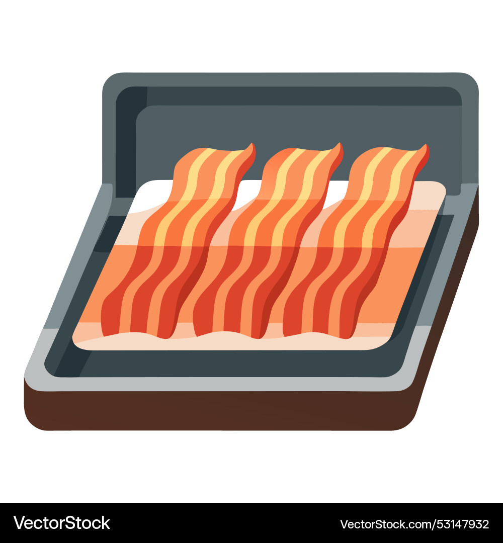 Crispy bacon strips bake evenly on a parchment Vector Image