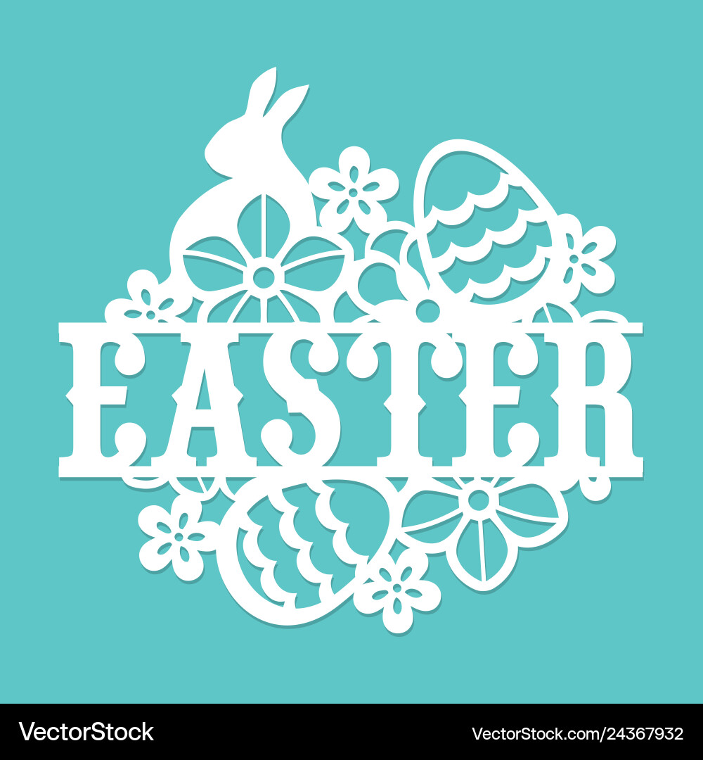 Floral Easter Paper Cut Rabbit Royalty Free Vector Image