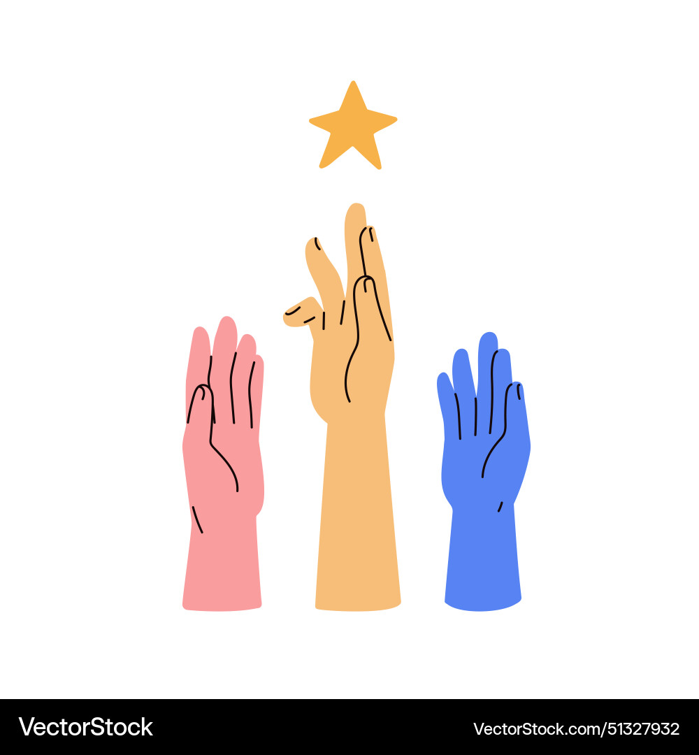 Hands group reaching for common goal aspiration Vector Image