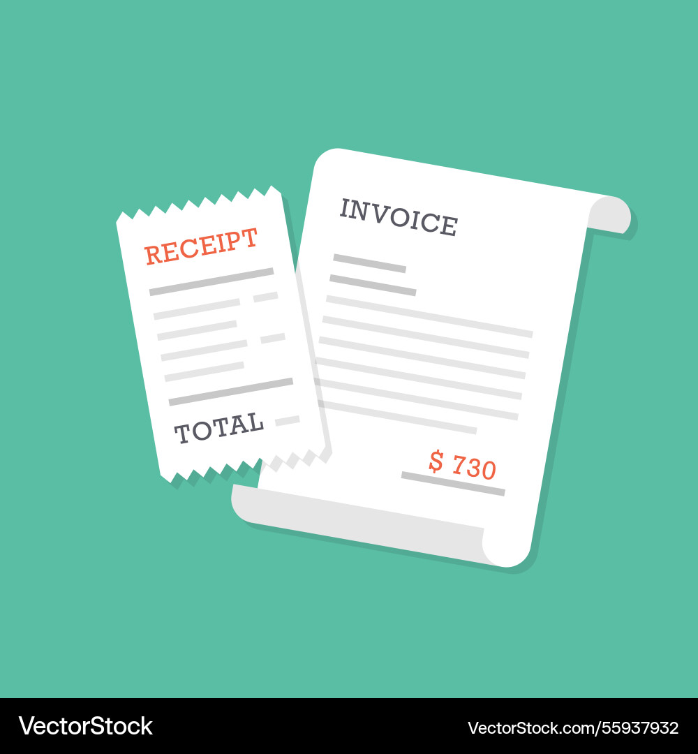 Receipt and invoice set with totals highlighted Vector Image