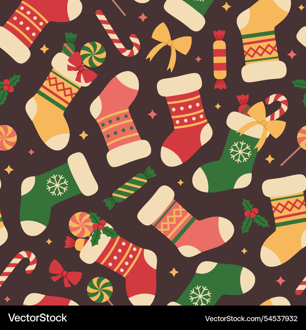 Seamless pattern with colorful christmas stockings