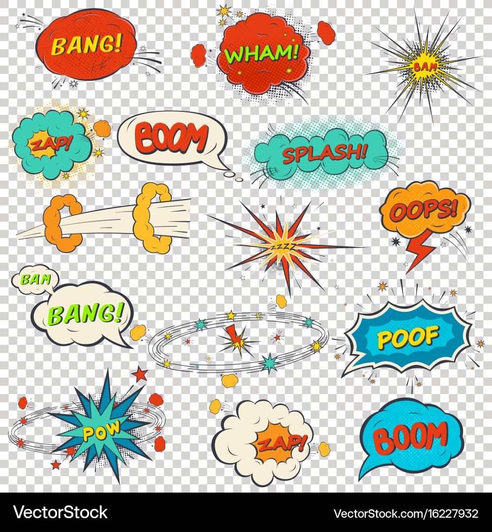 Set of multicolored comic sound effects Royalty Free Vector