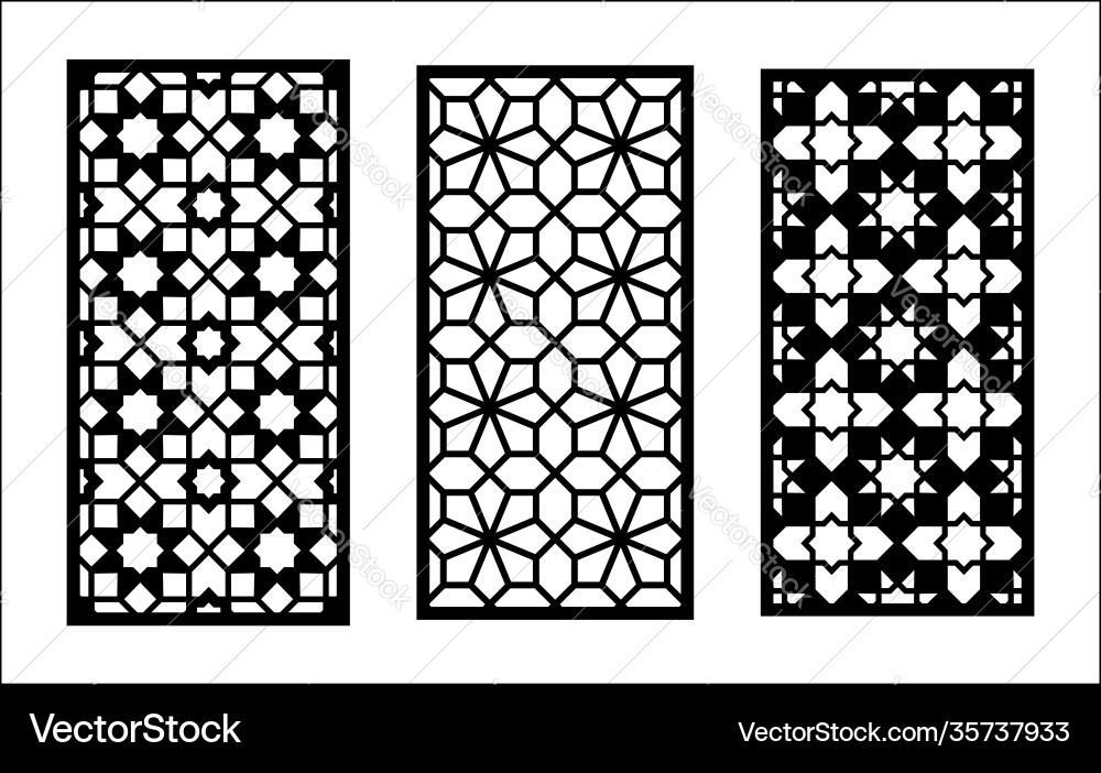 Cnc laser pattern set decorative panels Royalty Free Vector