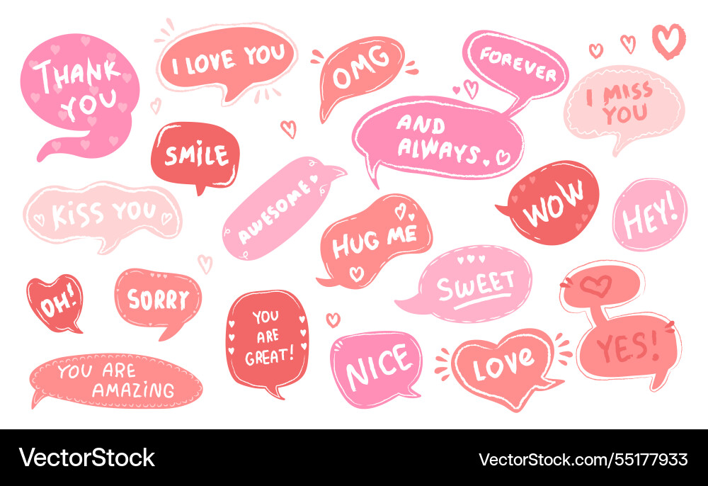 Cute love speech bubbles dialog chat box sticker Vector Image