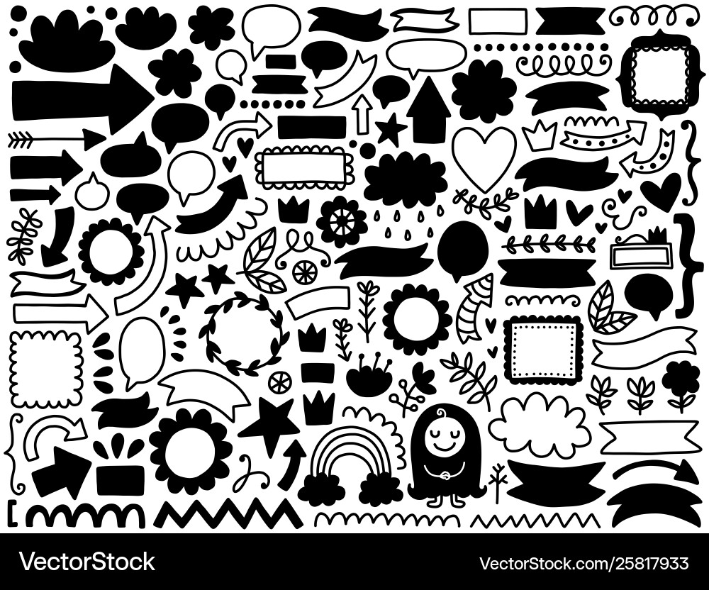 Doodle decor elements set Royalty Free Vector Image