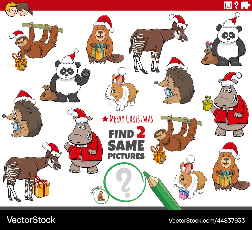 Find Two Matching Animal Pairs Royalty Free Vector Image