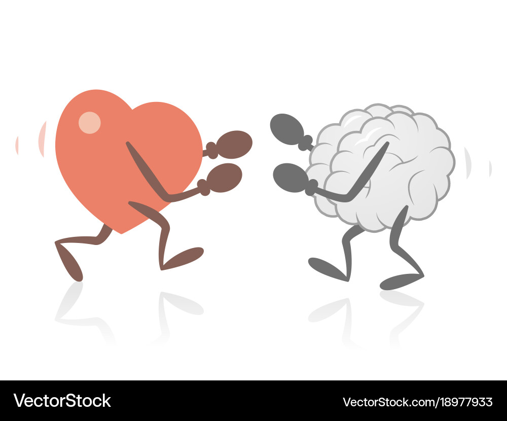 Heart and brain fighting Royalty Free Vector Image