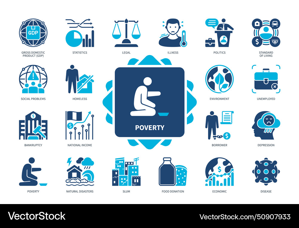 Poverty solid icon set Royalty Free Vector Image
