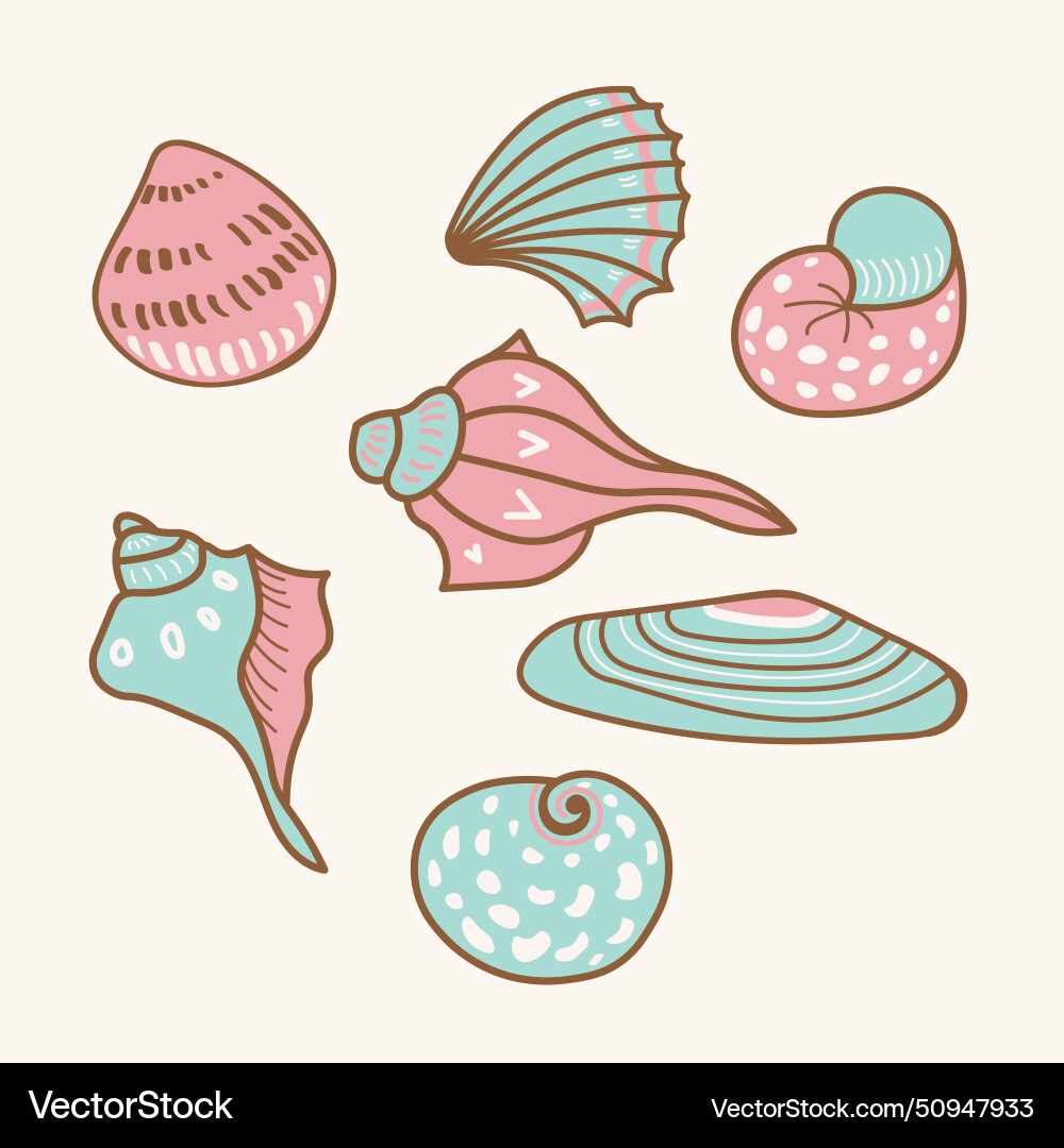 Seashells set cartoon style Royalty Free Vector Image