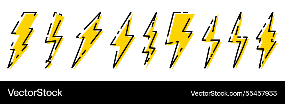Set of lightning flat icons flash sign Royalty Free Vector