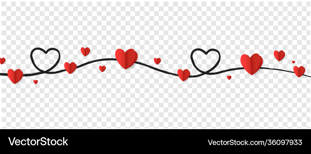 Valentines day border with red heart transparent Vector Image