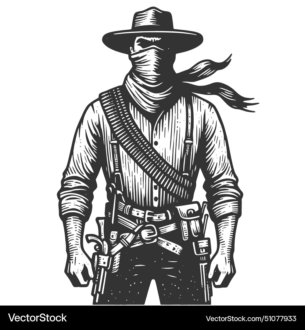 Vintage wild west outlaw engraving Royalty Free Vector Image