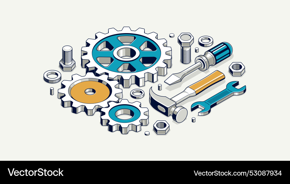 Auto service concept gears and tools in 3d Vector Image