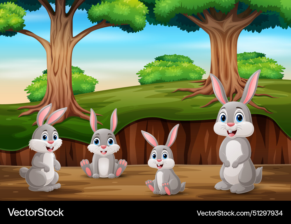 Cartoon rabbits playing in the jungle Royalty Free Vector