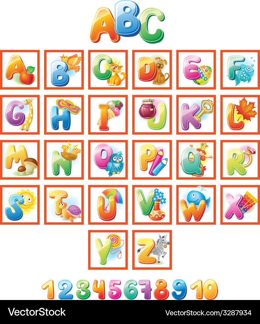 Colorful alphabet for kids with pictures Vector Image