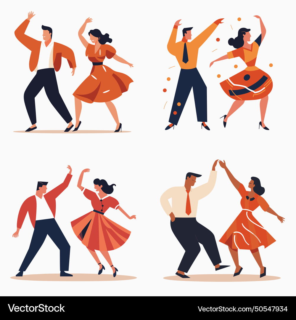 Couples dancing salsa stylish outfits joyful Vector Image