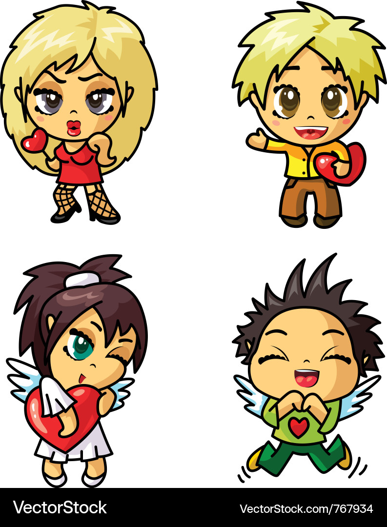 Cute chibi icons set with valentine symbol part 2 Vector Image