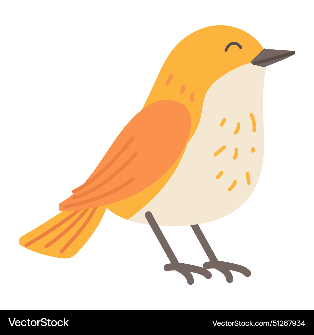 Cute orange bird in flat design happy forest Vector Image