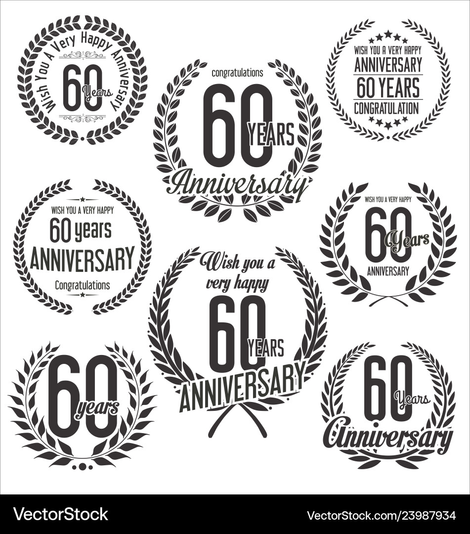 Elegant Anniversary Wreaths - 60 Years Royalty Free Vector