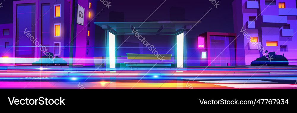 Neon city light on bus station with speed effect Vector Image