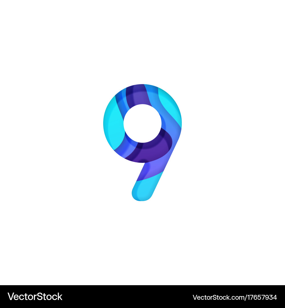 Realistic paper cut number 9 Royalty Free Vector Image