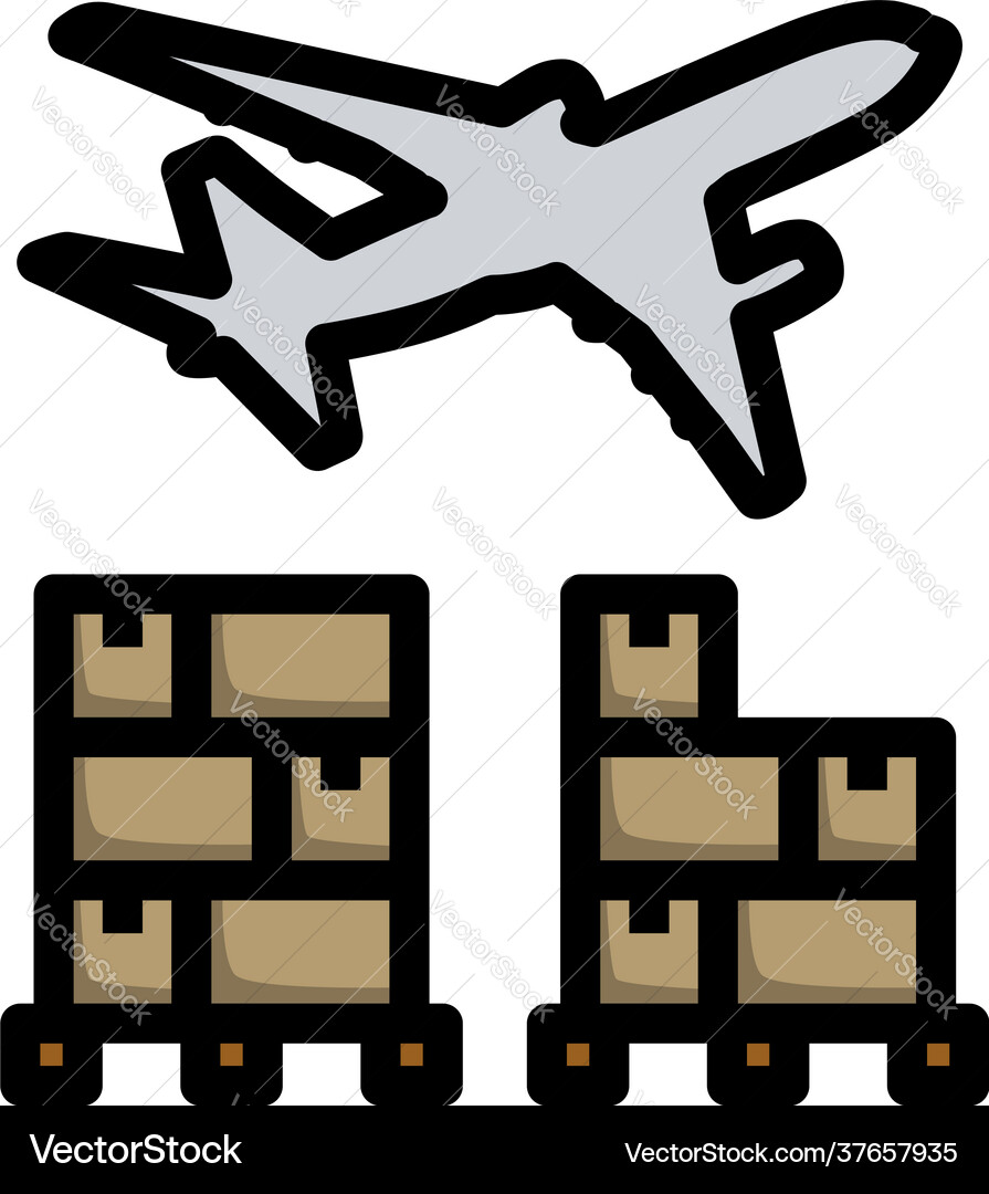 Boxes on pallet under airplane Royalty Free Vector Image