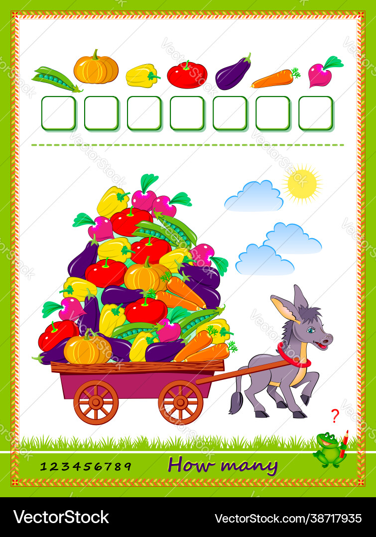 Math education for children how many vegetables Vector Image