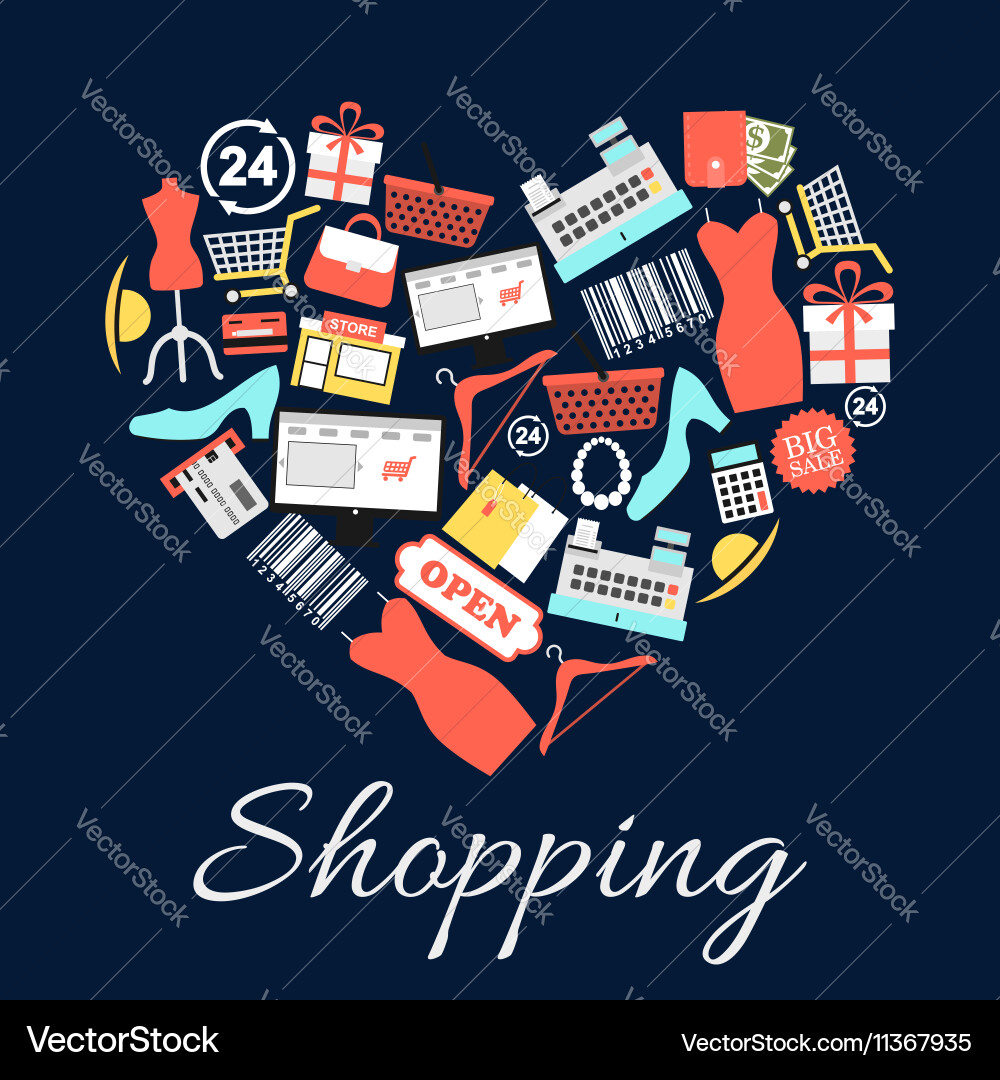 Shopping Heart Emblem Royalty Free Vector Image