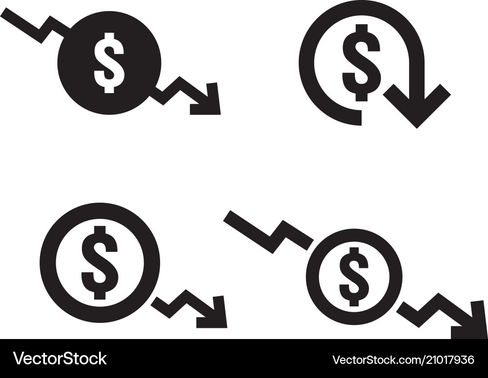 Money Decrease Icon Set - Falling Dollar Vector Image