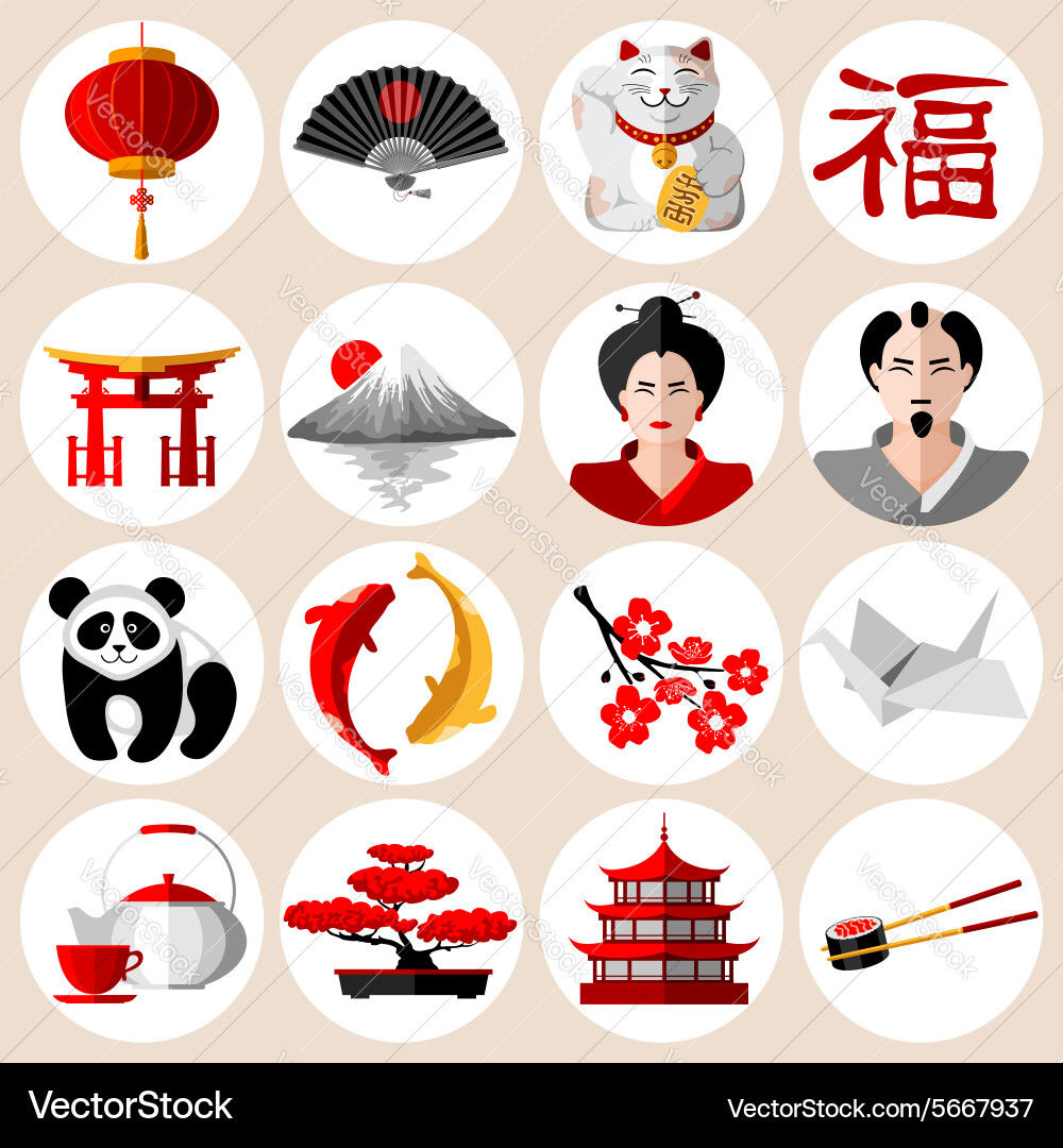 Asia icons set Royalty Free Vector Image - VectorStock