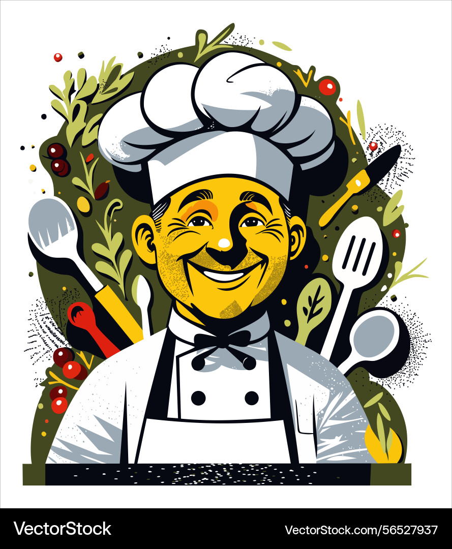Chef bright on kitchen background Royalty Free Vector Image