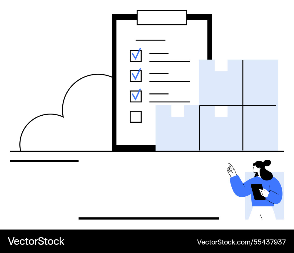 Lagerverwaltung mit Checkliste und Inventar Vektorbild