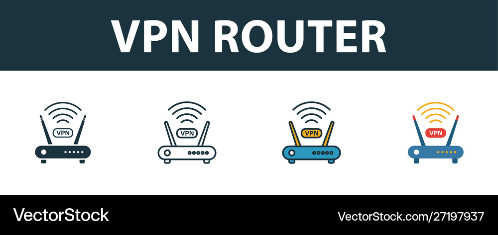 Vpn router icon set four simple symbols Royalty Free Vector